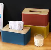 China Removable Rectangular Household Storage Container Wooden Bamboo Tissue Box for sale