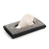 China Diamond PU Leather Car Visor Tissue Box Napkin Holder 2 Clips for Sun Visor for sale