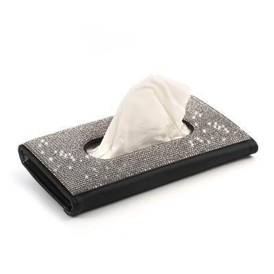 China Diamond PU Leather Car Visor Tissue Box Napkin Holder 2 Clips for Sun Visor for sale