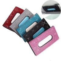 China Diamond PU Leather Car Visor Tissue Box Napkin Holder 2 Clips for Sun Visor for sale