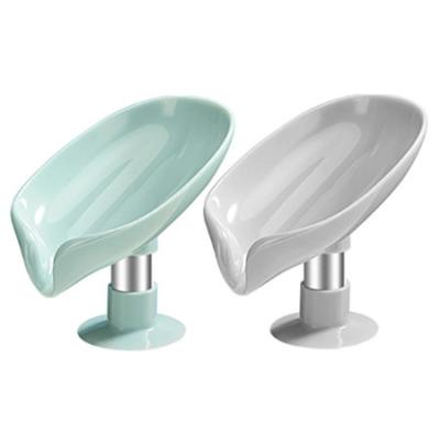 China Soap Dish Holder Leaf Shape Soap Tray with Self Draining and Suction Cup for Shower for sale