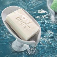 China Soap Dish Holder Leaf Shape Soap Tray with Self Draining and Suction Cup for Shower for sale
