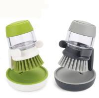 China Dish Brush with Soap Dispenser 13.5x9.9cm ABS Leak-Proof Kitchen Scrub Brush for sale