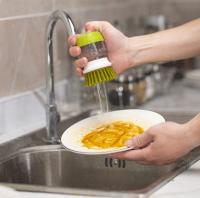 China Dish Brush with Soap Dispenser 13.5x9.9cm ABS Leak-Proof Kitchen Scrub Brush for sale