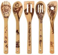China Laser Engraved Bamboo Kitchen Utensil Set 5 Piece 30cm Eco Friendly Cooking Spoons for sale