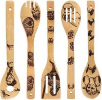 China Laser Engraved Bamboo Kitchen Utensil Set 5 Piece 30cm Eco Friendly Cooking Spoons for sale