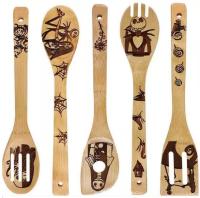 China Laser Engraved Bamboo Kitchen Utensil Set 5 Piece 30cm Eco Friendly Cooking Spoons for sale