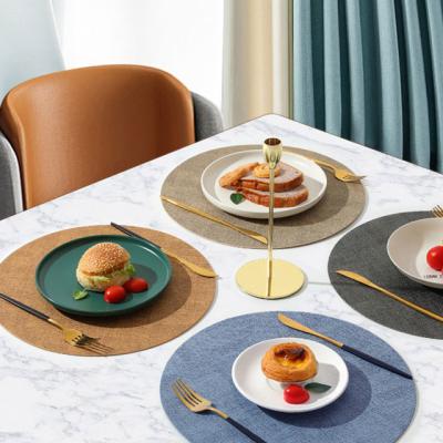 China Round Leather Insulation Placemats 30cm Heat Resistant Non Slip Dinner Table Mats for sale