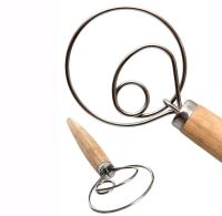 China Stainless Steel Dough Whisk 33.5cm with Wooden Handle for Bread Pizza Baking Tool for sale