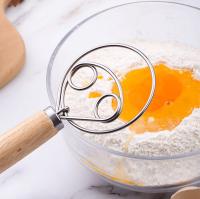 China Stainless Steel Dough Whisk 33.5cm with Wooden Handle for Bread Pizza Baking Tool for sale