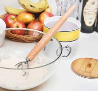 China Stainless Steel Dough Whisk 33.5cm with Wooden Handle for Bread Pizza Baking Tool for sale