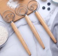 China Stainless Steel Dough Whisk 33.5cm with Wooden Handle for Bread Pizza Baking Tool for sale