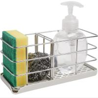 China 304 Stainless Steel Sponge Holder for Kitchen Sink 20.8x9.5cm Countertop or Wall Mount with Auto Overflow for sale