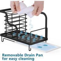 China 304 Stainless Steel Kitchen Sink Caddy Counter Organizer 25cm Sponge Holder with Drain Pan Black for sale