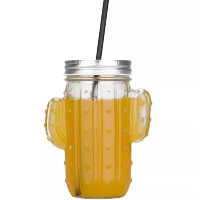 China 400ml Glass Cactus Water Cup with Straw Summer Juice Drinkware for sale