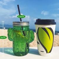 China 400ml Glass Cactus Water Cup with Straw Summer Juice Drinkware for sale