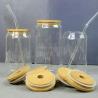 China 16oz Clear Glass Mason Jars with Bamboo Lids and Glass Straws for Juice Soda Beer for sale