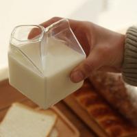 China 12oz Borosilicate Glass Milk Carton Cup Mini Clear Drinking Glass Square Custom Logo for sale