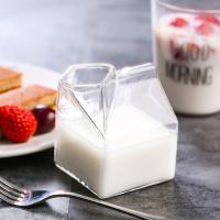 China 12oz Borosilicate Glass Milk Carton Cup Mini Clear Drinking Glass Square Custom Logo for sale
