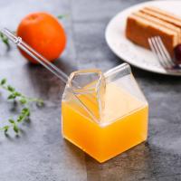 China 12oz Borosilicate Glass Milk Carton Cup Mini Clear Drinking Glass Square Custom Logo for sale
