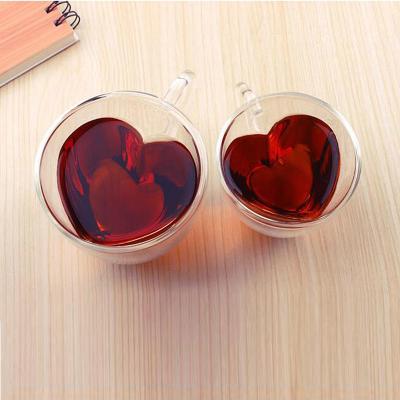 China ISO9001 Transparent Heart Shaped Glass Double Wall Coffee Cup 200ml-300ml for sale