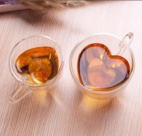 China ISO9001 Transparent Heart Shaped Glass Double Wall Coffee Cup 200ml-300ml for sale