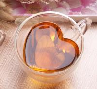 China ISO9001 Transparent Heart Shaped Glass Double Wall Coffee Cup 200ml-300ml for sale
