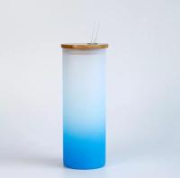 China 18oz Sublimation Frosted Gradient Glass Water Bottle with Bamboo Lid Custom Logo for sale