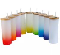 China 18oz Sublimation Frosted Gradient Glass Water Bottle with Bamboo Lid Custom Logo for sale