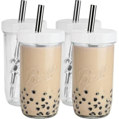 China Wide Mouth Glass Tea Reusable Smoothie Cups 16oz 24oz with Straw for sale