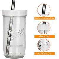 China Wide Mouth Glass Tea Reusable Smoothie Cups 16oz 24oz with Straw for sale