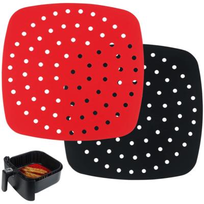 China Reusable 8.5 Inch Silicone Air Fryer Liners Non-Stick Square Baking Mats 2mm Thick for sale