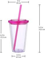 China 450ml Transparent Double Wall Plastic Drinking Tumbler with Straw and Lid BPA Free for sale
