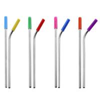 China Food Grade Stainless Steel Metal Drinking Straws 8pcs with Silicone Tips and Cleaning Brush Set for sale