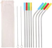 China Food Grade Stainless Steel Metal Drinking Straws 8pcs with Silicone Tips and Cleaning Brush Set for sale