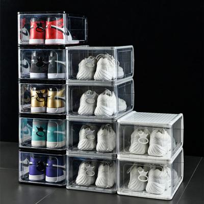China ODM Dustproof Clear Plastic Shoe Organizer Drawer Rack Transparent Stackable 4 Pack for sale
