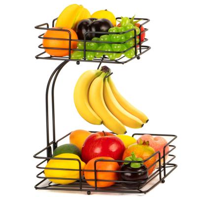 China Metal Wire Hanging 2 Tier Fruit Basket Stand Kitchen Supplies for sale