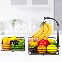 China Metal Wire Hanging 2 Tier Fruit Basket Stand Kitchen Supplies for sale