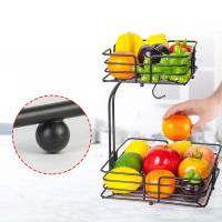 China Metal Wire Hanging 2 Tier Fruit Basket Stand Kitchen Supplies for sale