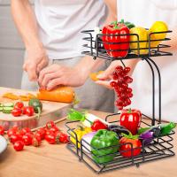 China Metal Wire Hanging 2 Tier Fruit Basket Stand Kitchen Supplies for sale