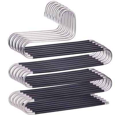China S-Shape Stainless Steel Trousers Hangers 5 Tier Space Saving Clothes Organizer for sale