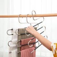 China S-Shape Stainless Steel Trousers Hangers 5 Tier Space Saving Clothes Organizer for sale
