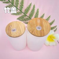 China 12oz 16oz 25oz Glass Juice Cup with Bamboo Lid and Straw Reusable Drinking Cup for sale