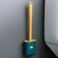 China Silicone Toilet Brush with Holder Bendable Cleaning Brush Wall Mounted 3 Colors for sale
