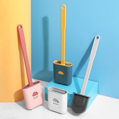 China Silicone Toilet Brush with Holder Bendable Cleaning Brush Wall Mounted 3 Colors for sale