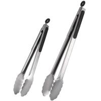 China Stainless Steel Kitchen Tongs Set 9 Inch 12 Inch Non Slip Silicone Handle Locking for sale