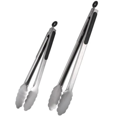 China Stainless Steel Kitchen Tongs Set 9 Inch 12 Inch Non Slip Silicone Handle Locking for sale