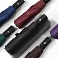 China Windproof Automatic Open 3 Folding Umbrella 95cm Canopy 27.5cm Folded Pongee Custom Logo for sale