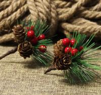 China PVC Artificial Pine Needles with Red Berries 8 cm for Christmas Tree Ornaments for sale