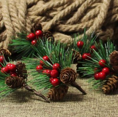 China PVC Artificial Pine Needles with Red Berries 8 cm for Christmas Tree Ornaments for sale